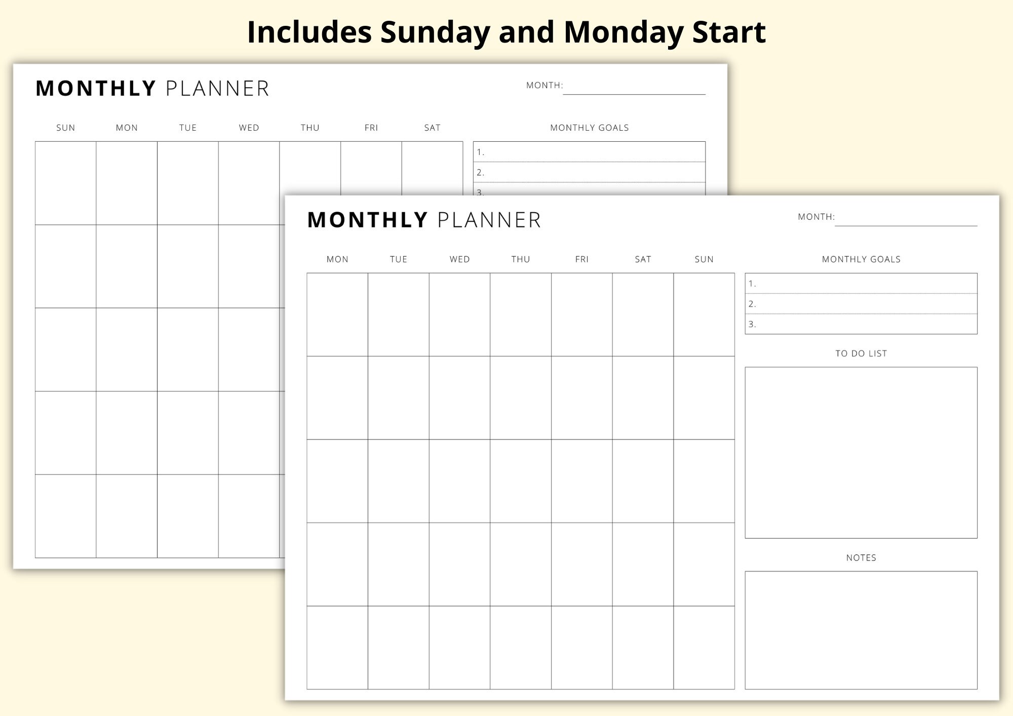 Monthly Planner, Blank Calendar Template, Month Overview, Month at a ...