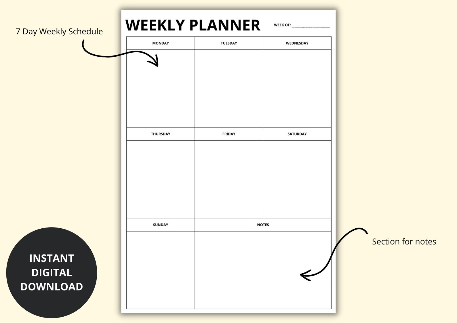 Simple Weekly Planner, 7 Day Planner Template, Week at a Glance, Weekly ...