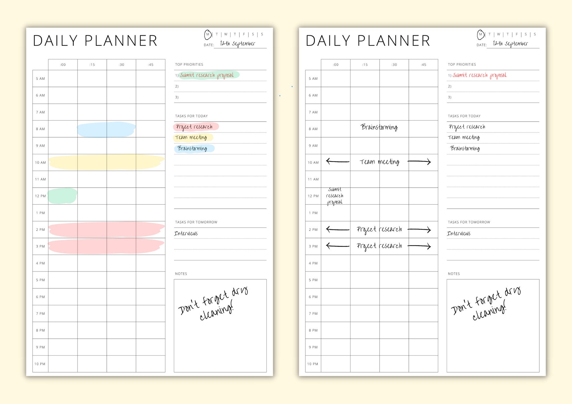 15 Minute Planner, Printable Daily Planner, Time Blocking, Day Schedule ...