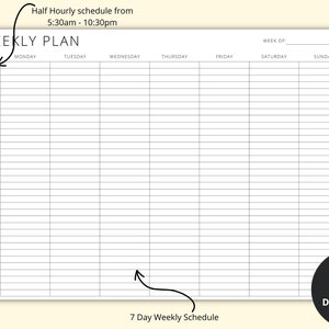 Weekly Time Block Planner, 7 Day Plan, 30 Minute Increments, Week at a ...