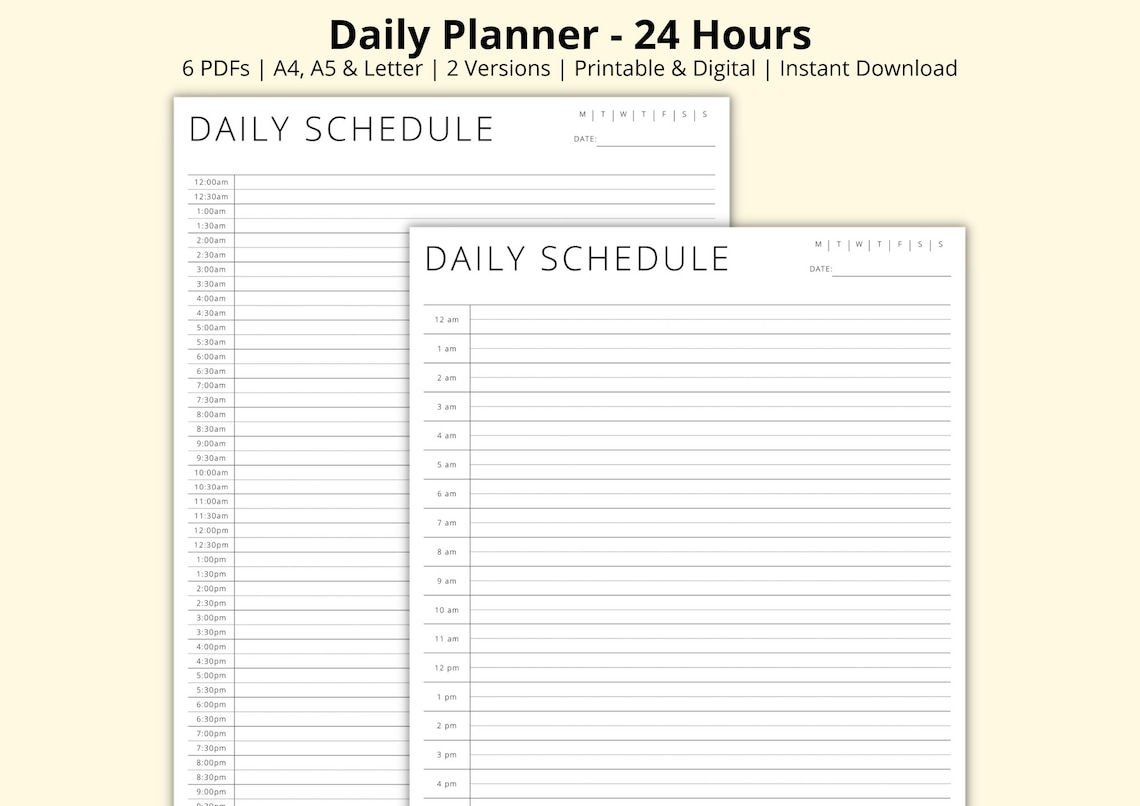 Daily Planner, 24 Hour Planner, 30 Minute Schedule, Time Blocking PDF ...