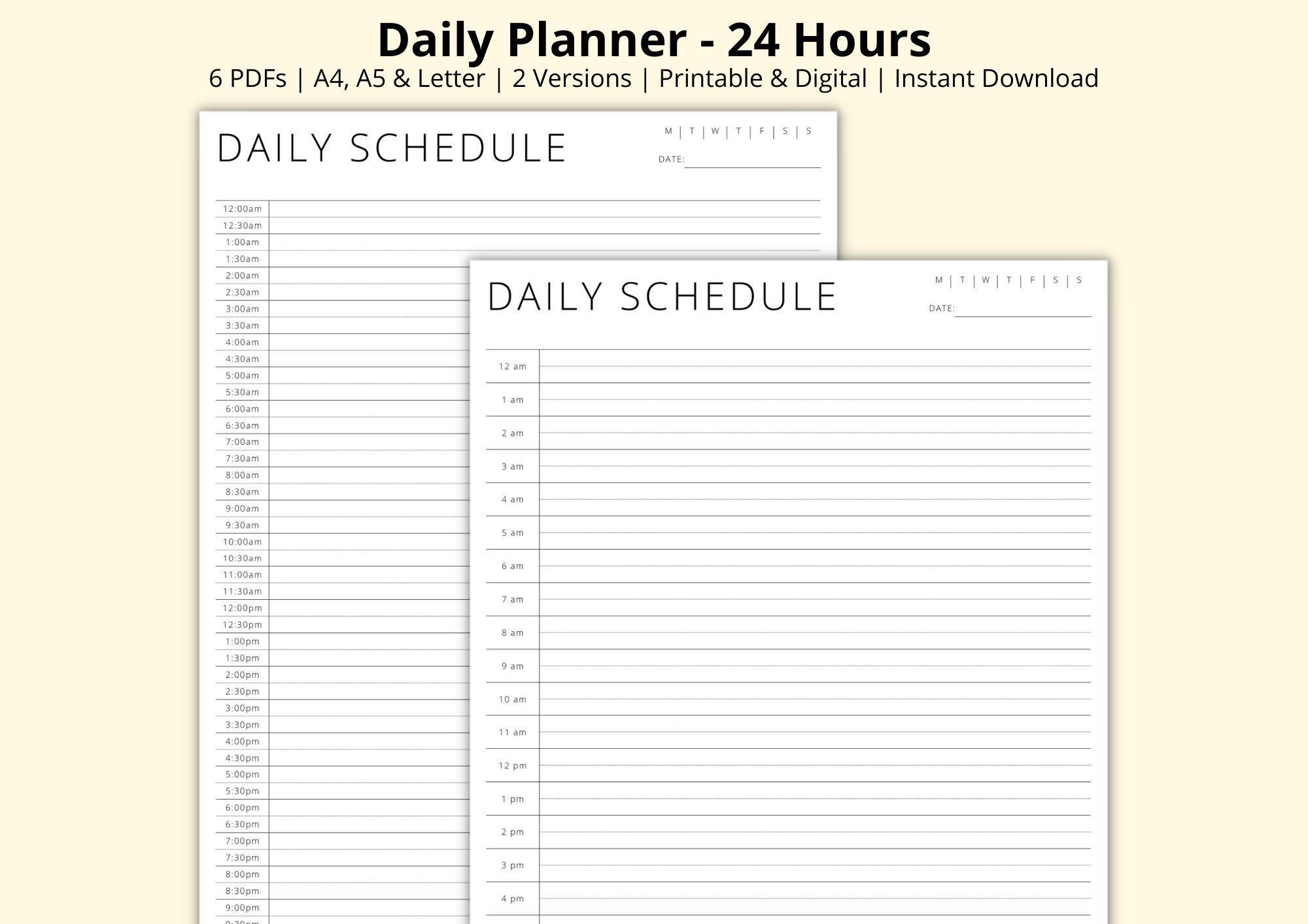 Daily Planner, 24 Hour Planner, 30 Minute Schedule, Time Blocking PDF ...