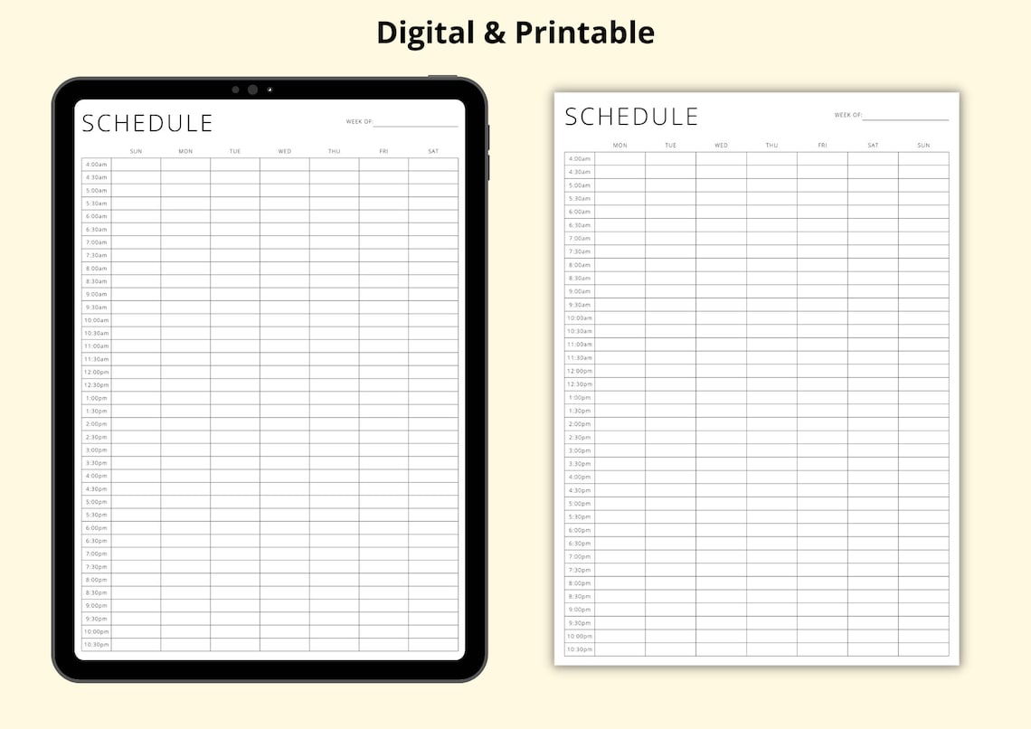 Weekly Timetable, 30 Minute Interval Planner Template, Appointment ...