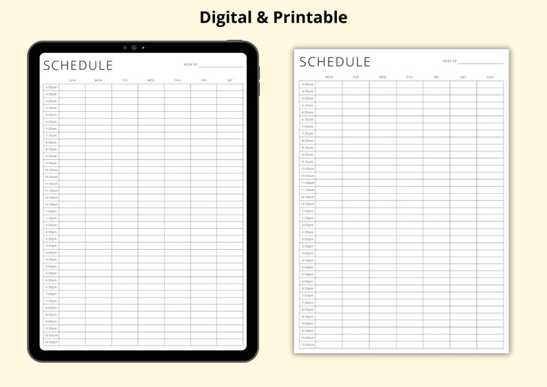 Weekly Timetable, 30 Minute Interval Planner Template, Appointment ...
