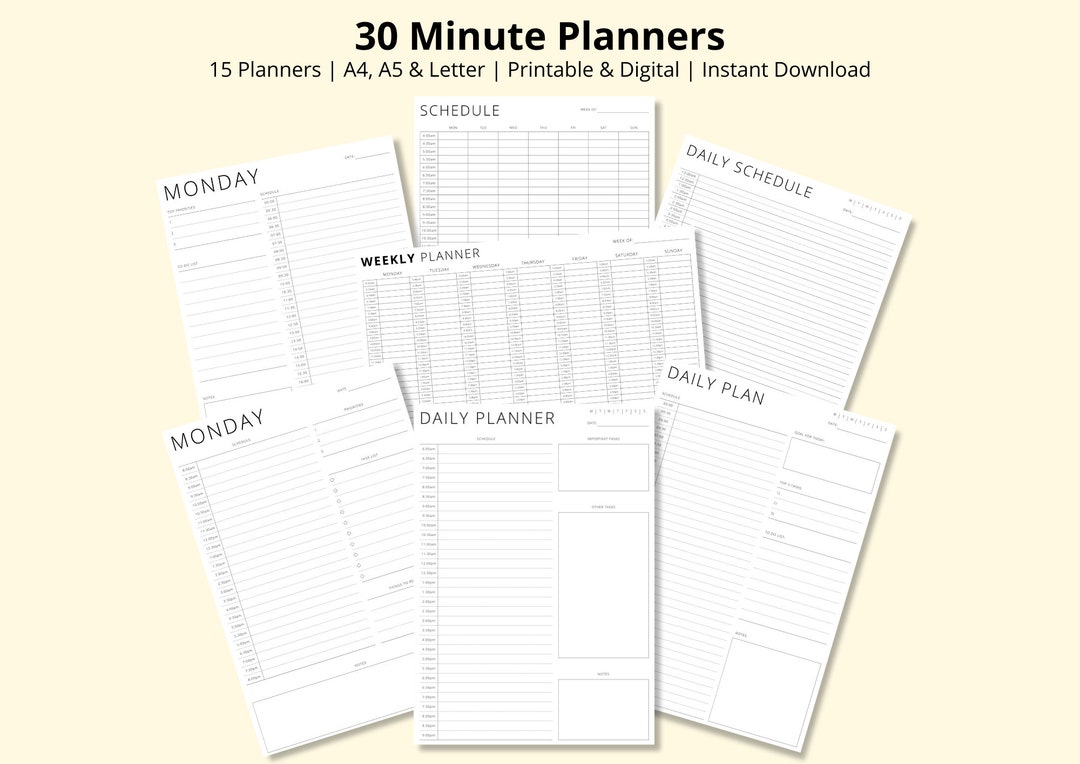 30 Minute Planner, Daily & Weekly Time Blocking Pdfs, Half Hourly ...