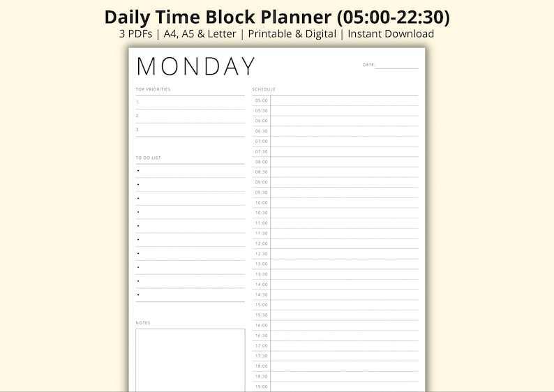 Daily Time Block Planner, 7 Day Planner Template, 30 Minute Day ...