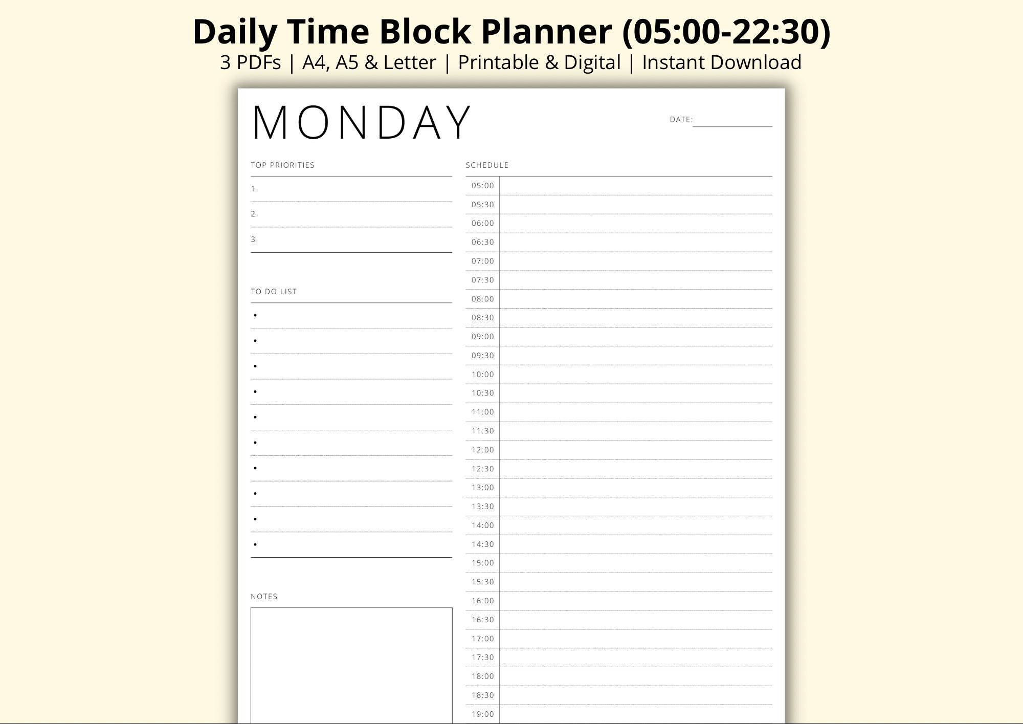 Daily Time Block Planner, 7 Day Planner Template, 30 Minute Day ...