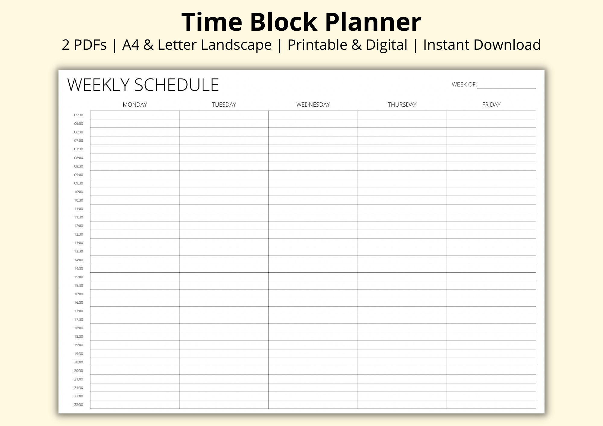Time Block Planner Printable Weekly Planner Template 5 Day - Etsy