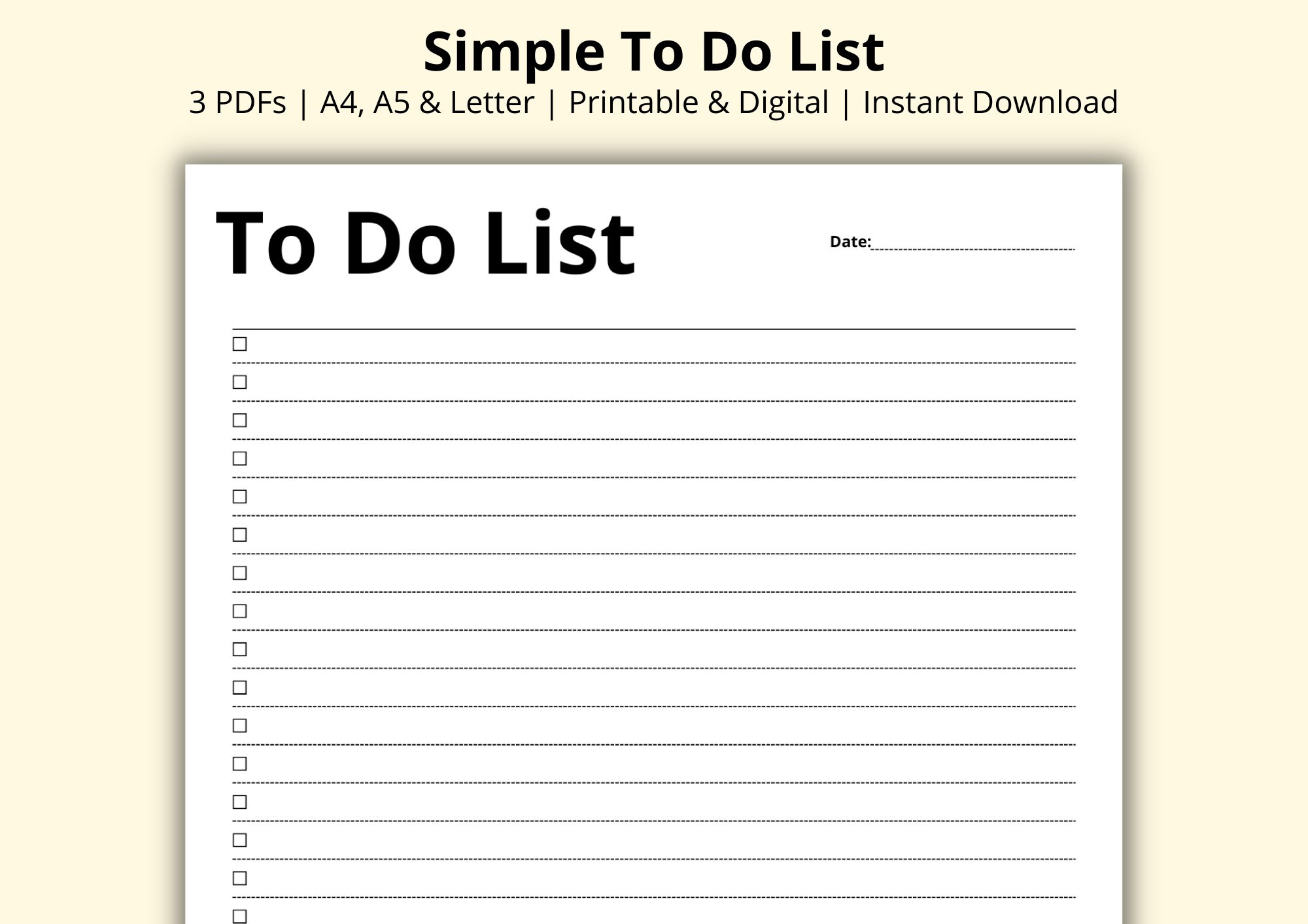 Simple to Do List, Daily Tasks List Template, Day Planner, Blank Daily ...