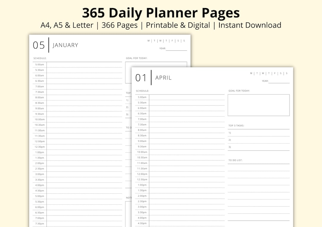 365 Daily Planner Pages, 30 Minute Schedule, Daily Planner Template ...