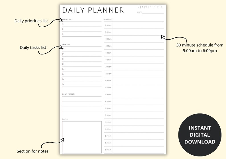 Daily Planner, Time Block Planner Template, 30 Minute Schedule, Half ...