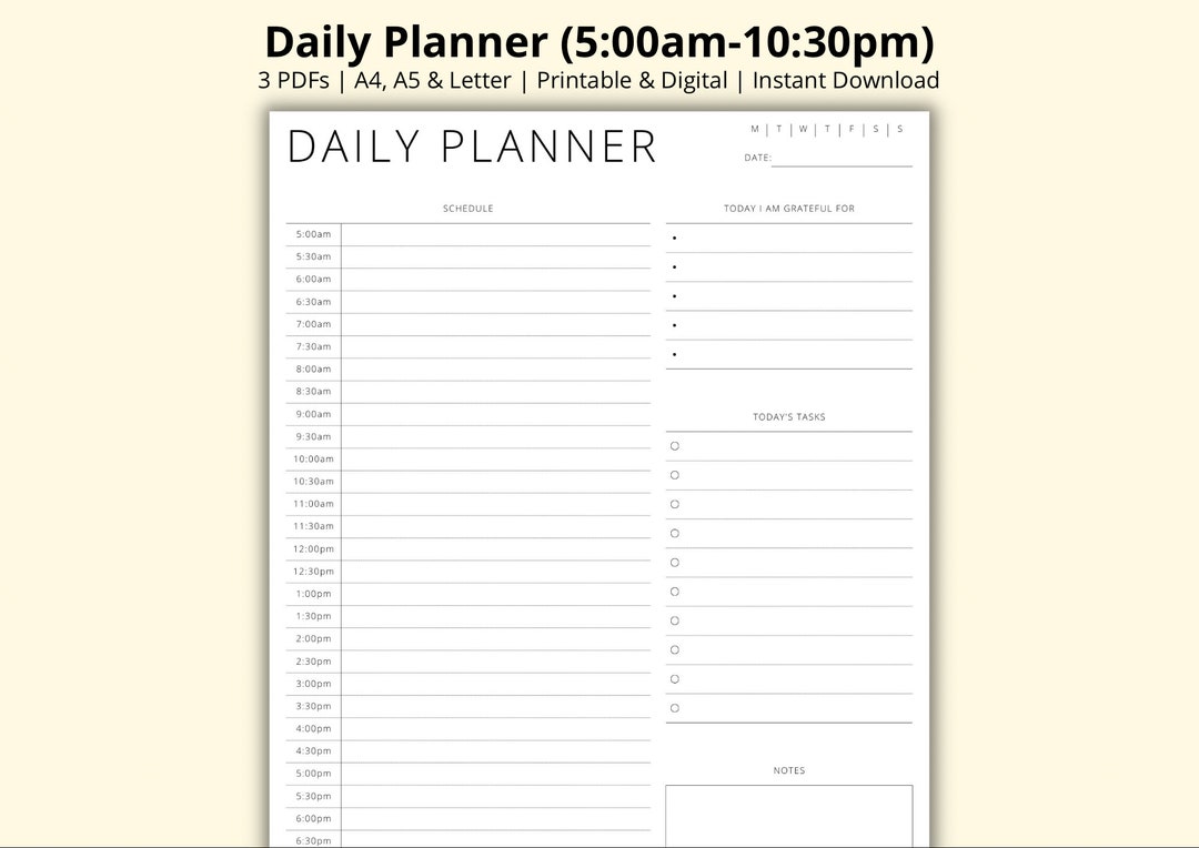Daily Planner, Time Block Planner, Half Hourly Schedule, 30 Minute ...