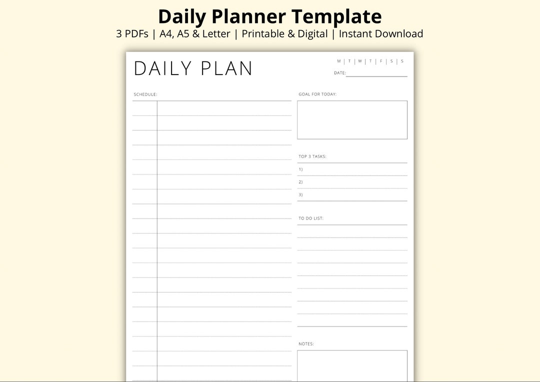 Daily Planner Template, Blank Planner, Time Blocking, Hourly Schedule ...