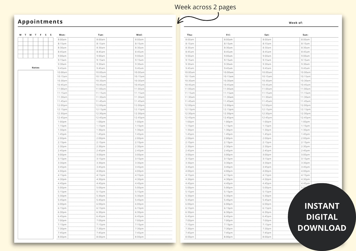 Appointment Book Printable, 15 Minute Interval Planner, Digital ...