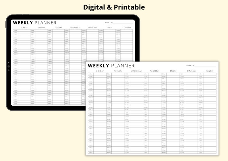 Weekly Planner, 7 Day Appointment Tracker, Half Hourly Time Block ...