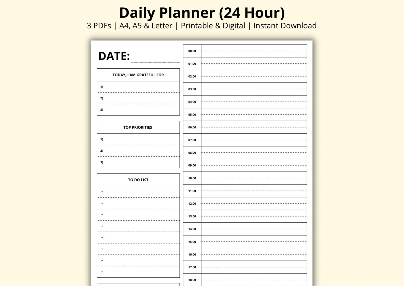 Daily Planner, Half Hourly Schedule, 24 Hour Planner Template, Daily to ...