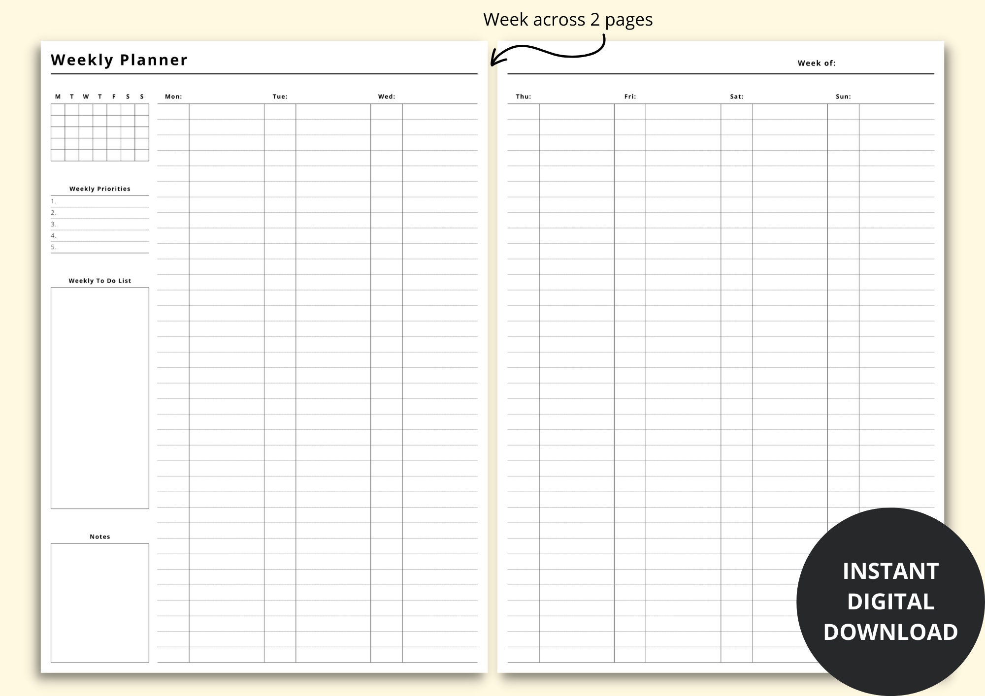 Blank Weekly Schedule, Time Block PDF, 7 Day Timetable Sheet, Wo2p ...