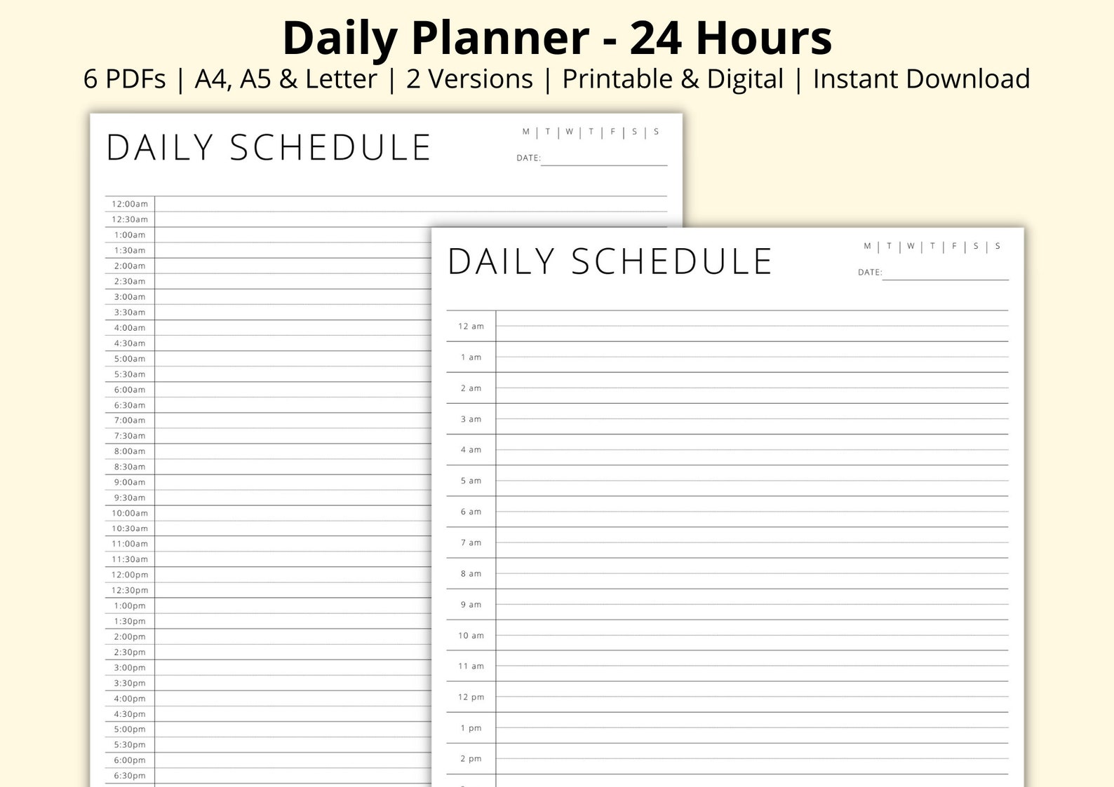 Daily Planner 24 Hour Planner 30 Minute Schedule Time - Etsy