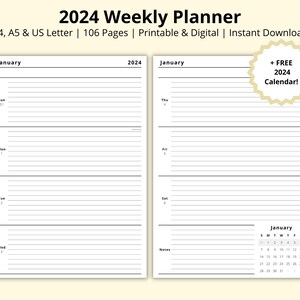2024 Weekly Planner, Dated Yearly Calendar, 2024 Calendar, WO2P, Annual ...