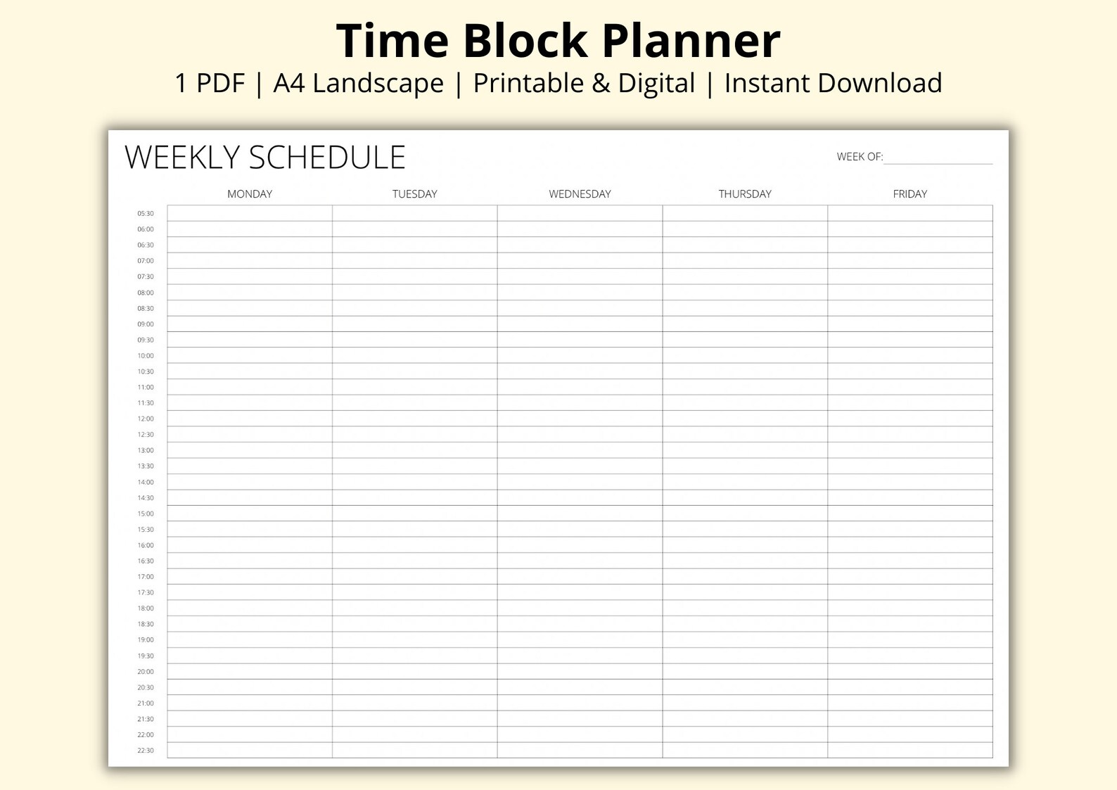 Time Block Planner Printable Weekly Planner 5 Day Planner - Etsy