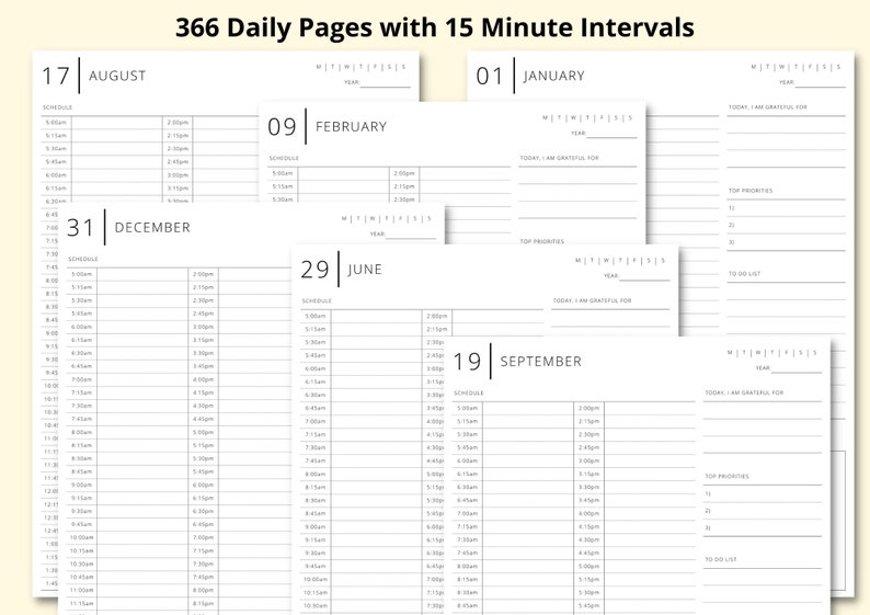 15 Minute Daily Planner, 365 Daily Planner Pages, Daily Schedule, Time ...