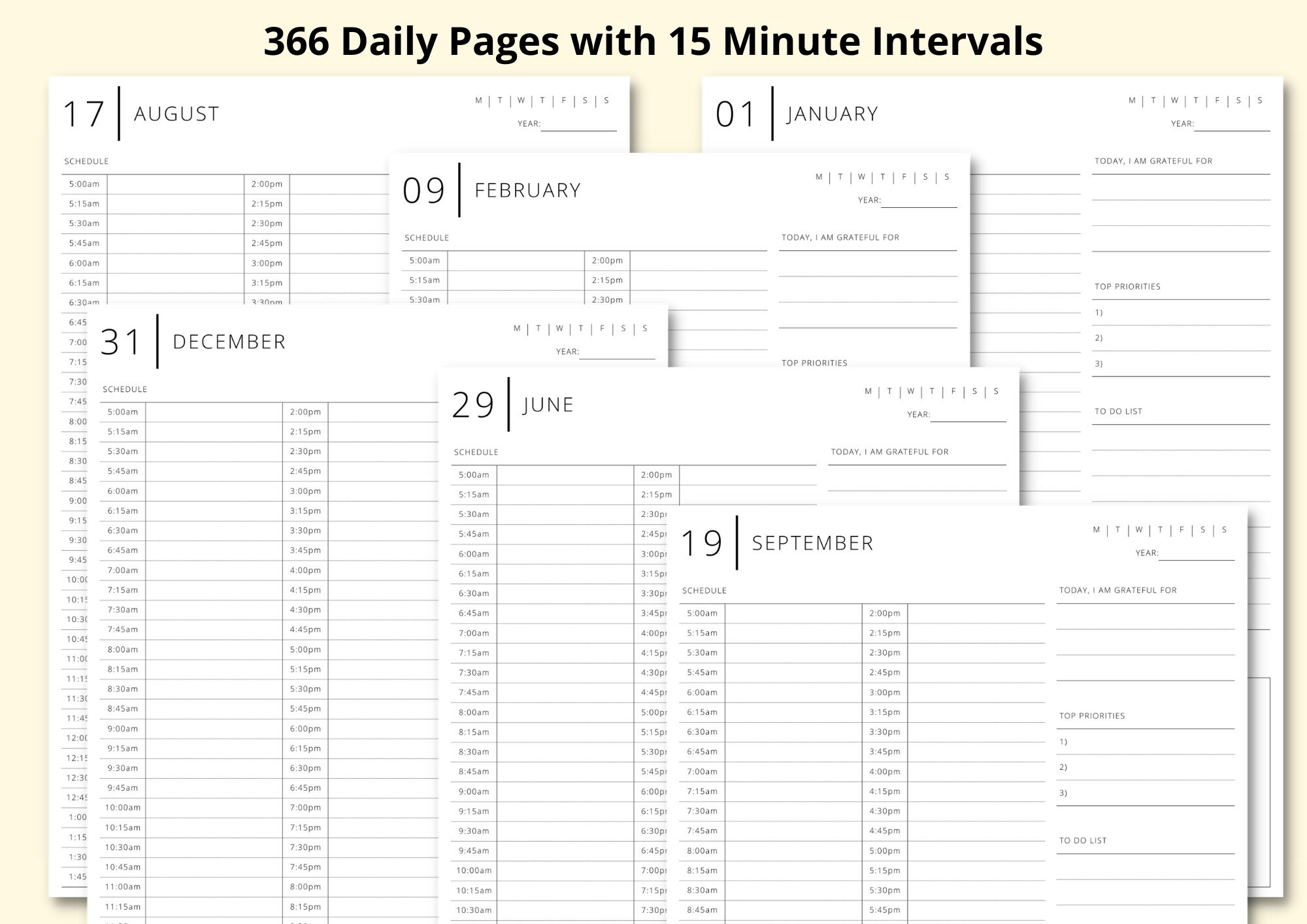 15 Minute Daily Planner, 365 Daily Planner Pages, Daily Schedule, Time ...