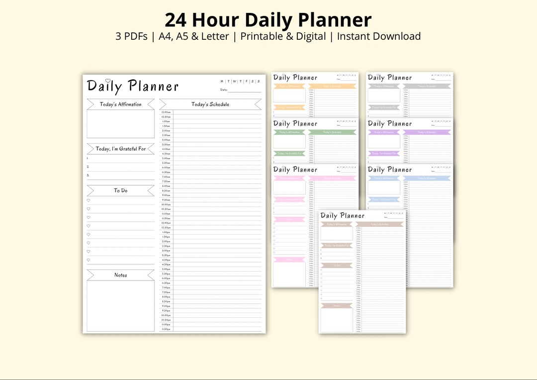 24 Hour Daily Planner, 30 Minute Interval, Time Blocking PDF, Half ...