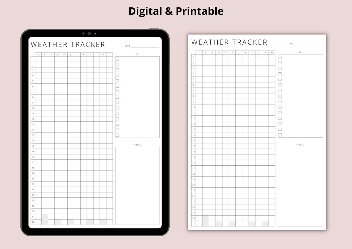 Weather Tracker, Temperature Tracker Sheet, Yearly Pixels Tracker ...