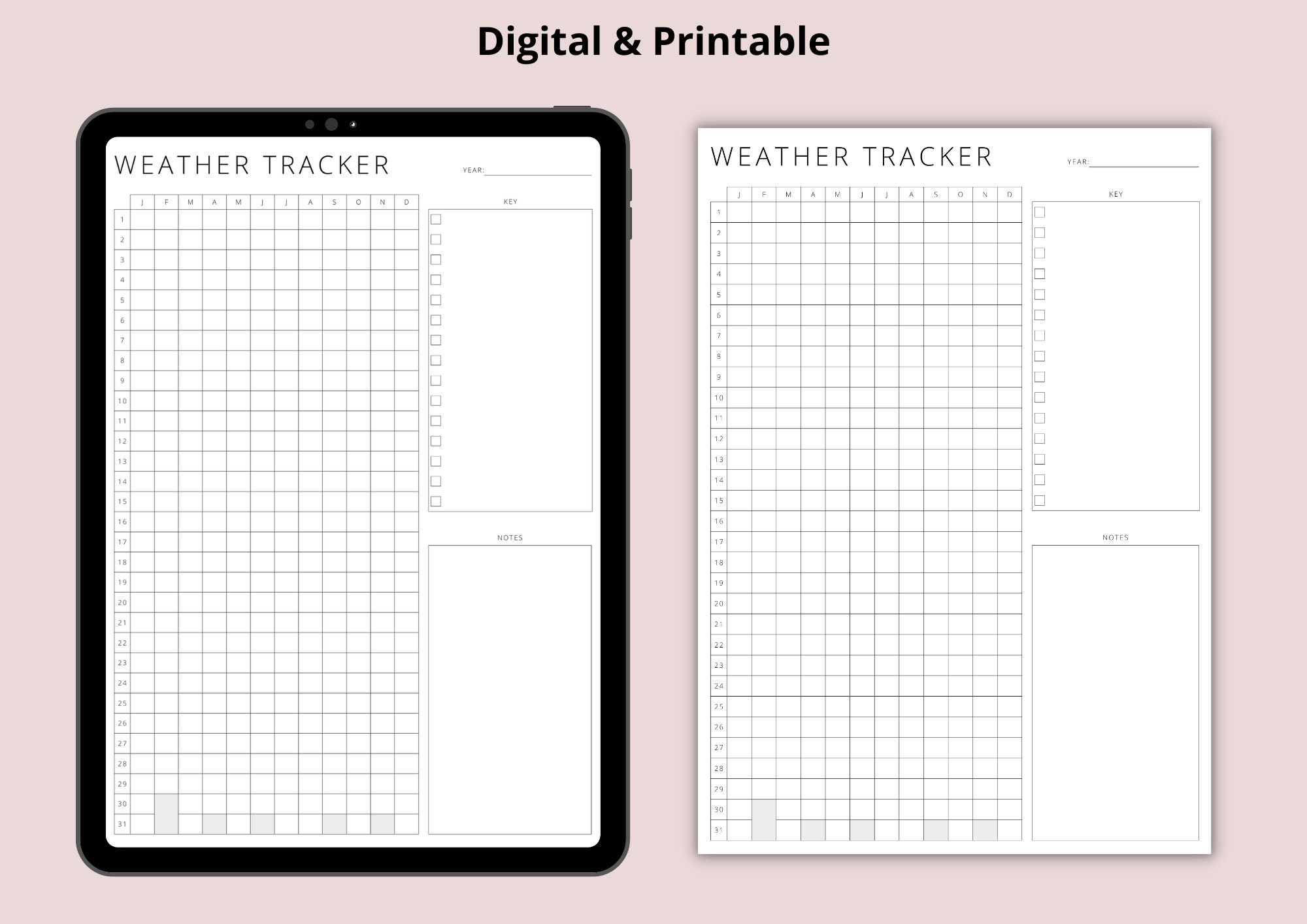 Weather Tracker, Temperature Tracker Sheet, Yearly Pixels Tracker ...