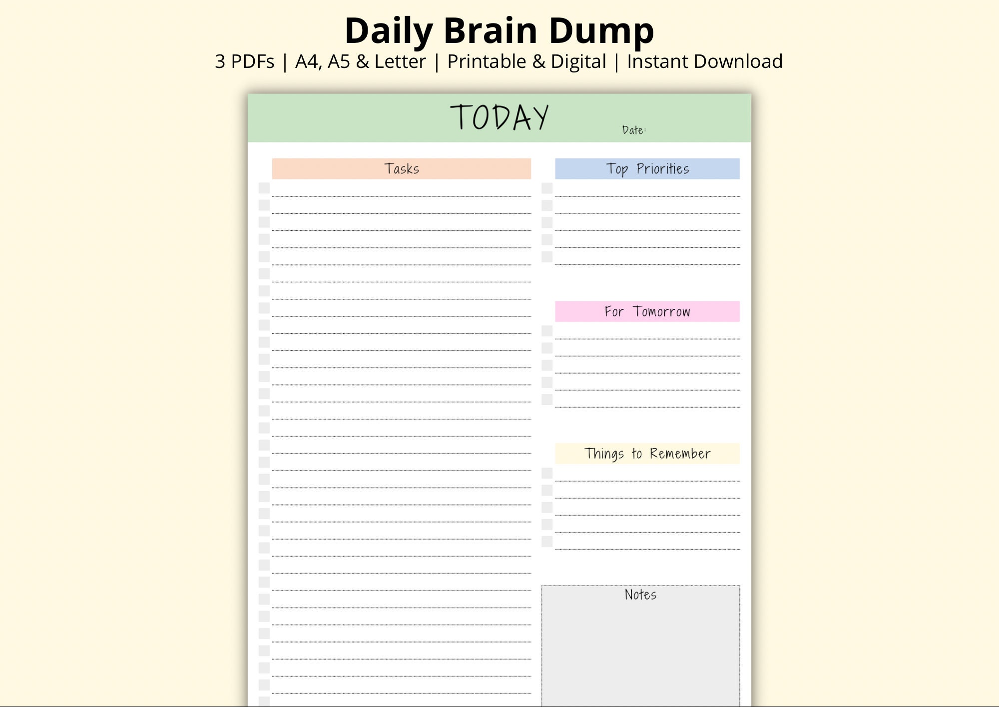 Brain Dump Template, Daily Tasks, ADHD Daily Planner, Day Schedule PDF ...