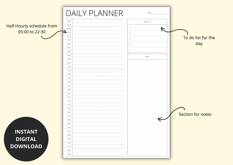 Simple Planner, Time Blocking Planner Template, 30 Minute Intervals ...