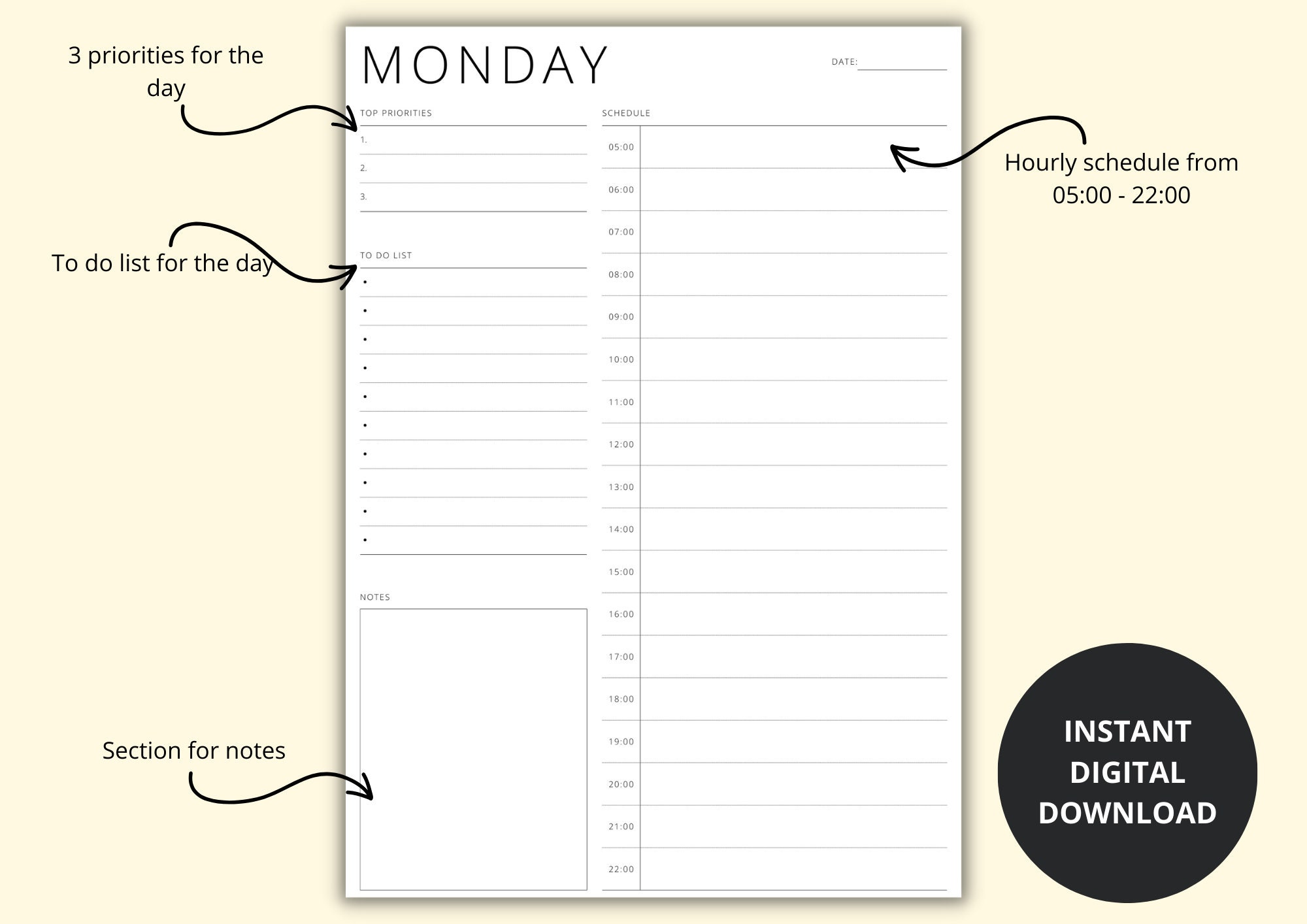 Printable Daily Planner, 7 Day Schedule Template, Digital Hourly ...