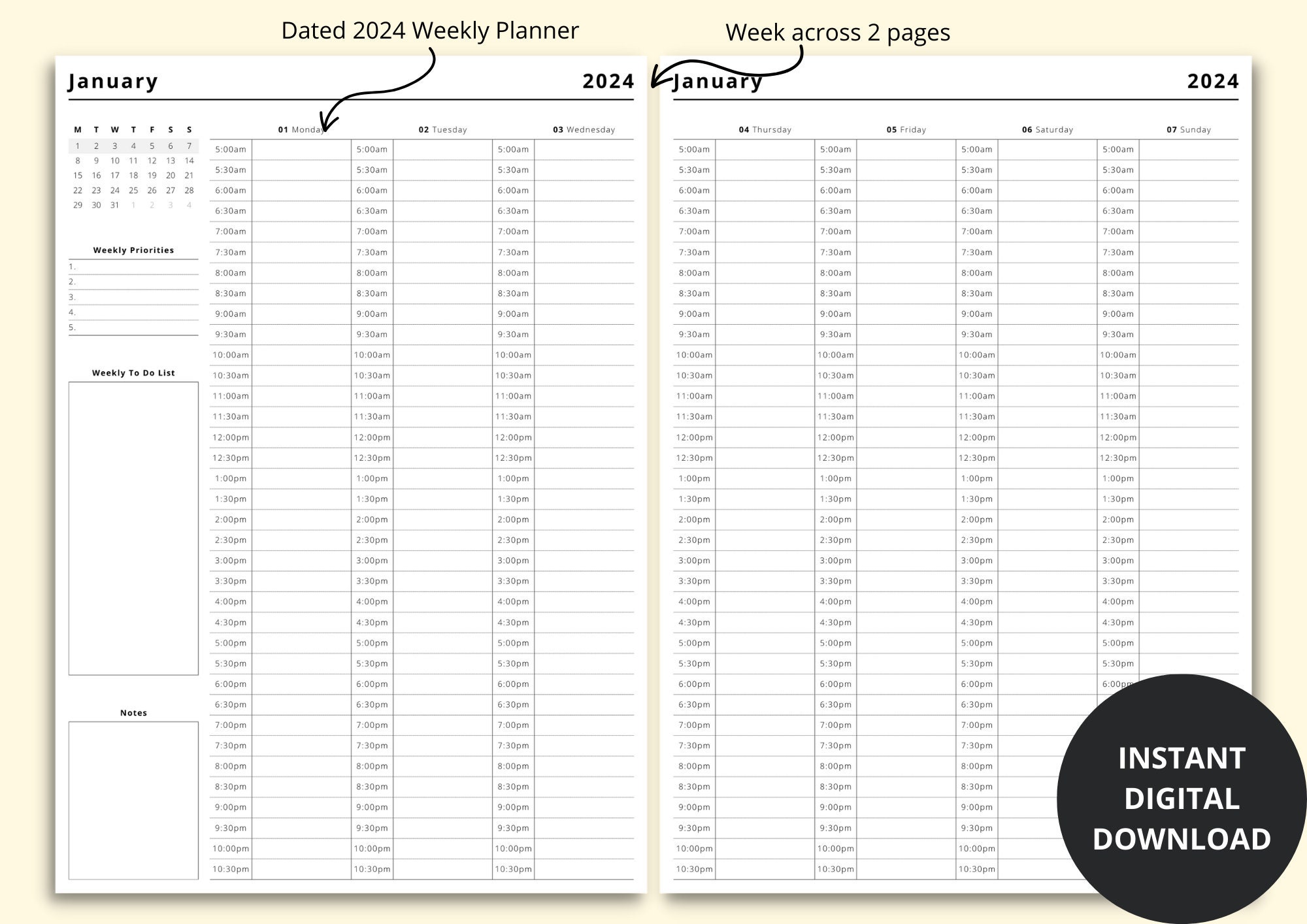 2024 DATED Weekly Planner Printable, 2024 Calendar PDF, 2024 Annual ...