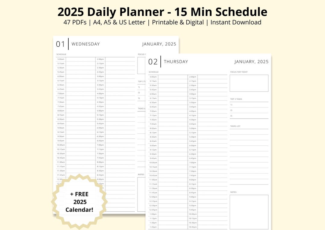 2025 Daily Planner, Dated Yearly Calendar, 2025 Calendar Pages, 15 ...
