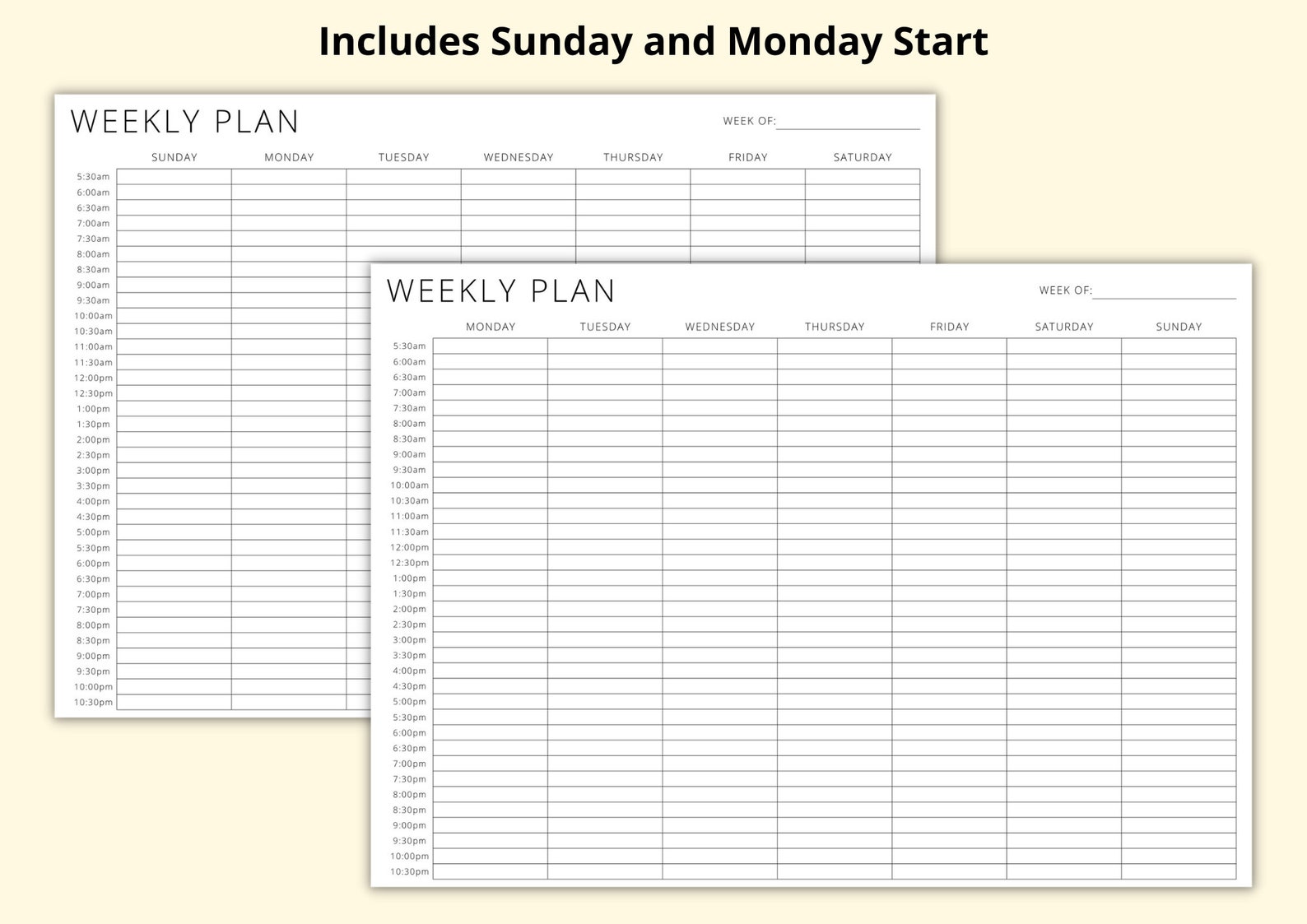 Weekly Time Block Planner, 7 Day Plan, 30 Minute Increments, Week at a ...