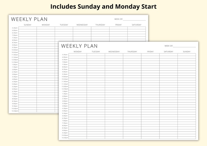 Weekly Time Block Planner, 7 Day Plan, 30 Minute Increments, Week at a ...