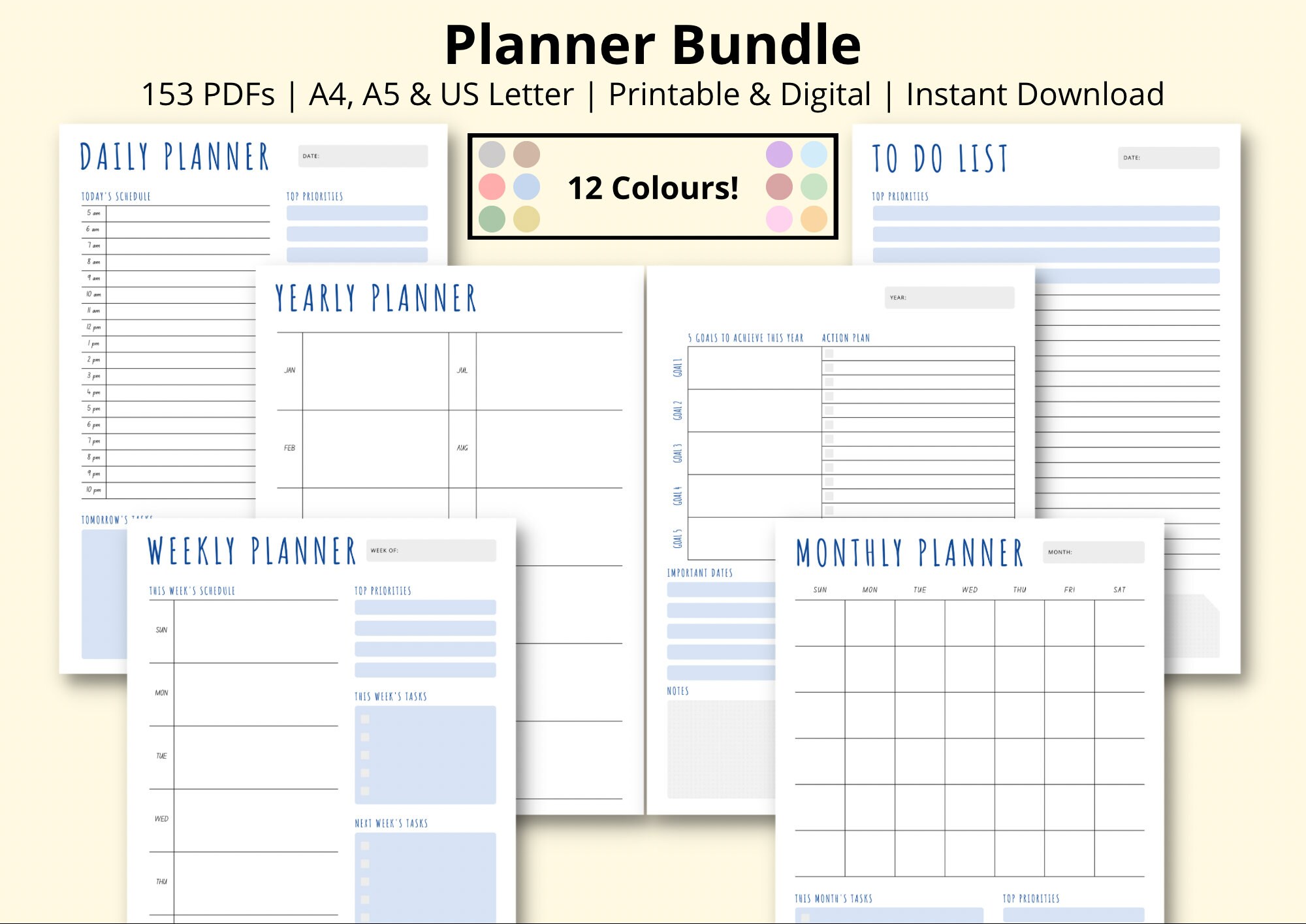 Planner Bundle - Daily Weekly Monthly and Yearly Planners, to Do Lists ...