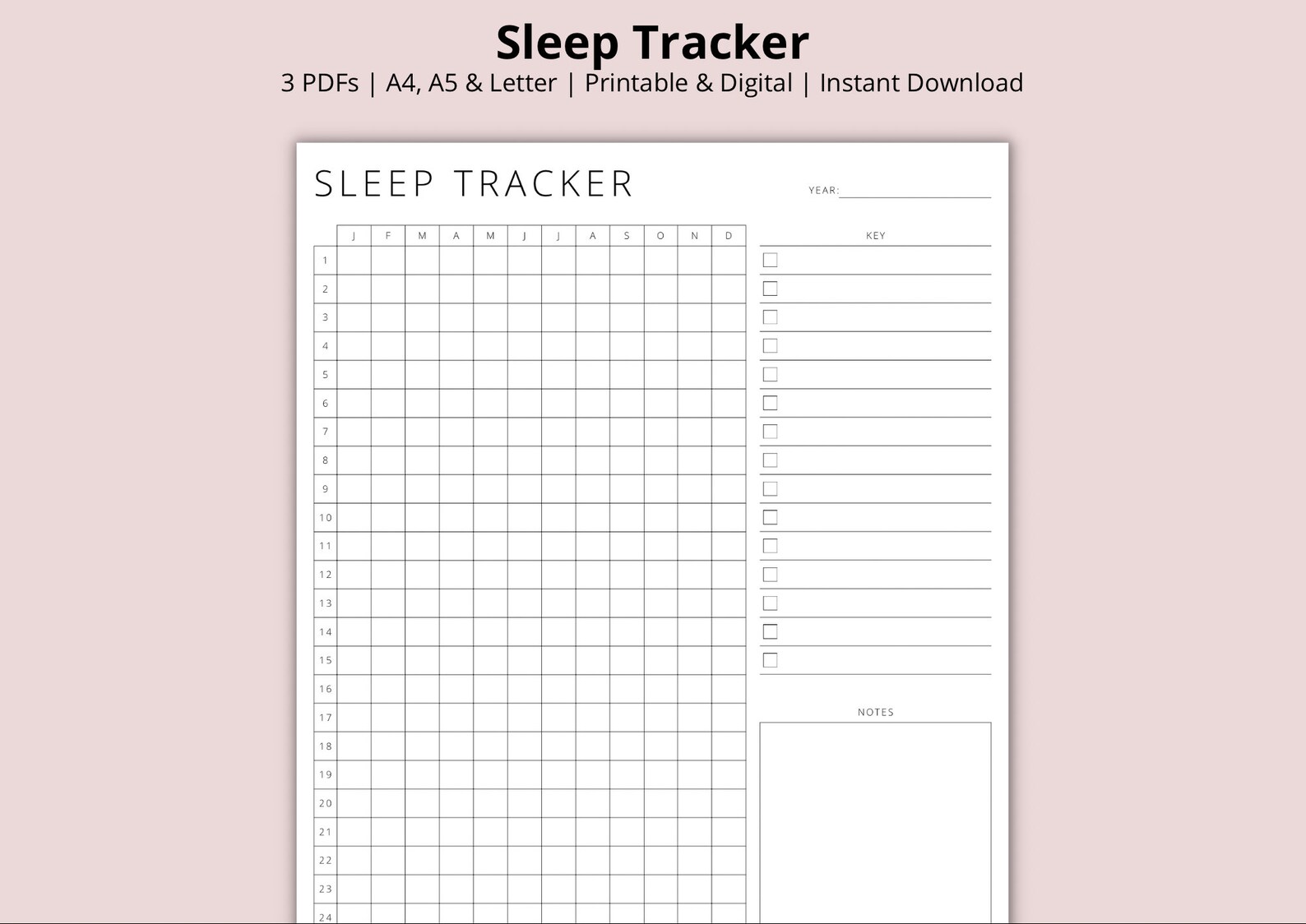 Sleep Tracker, Yearly Sleep Log, Daily Sleep Analysis Chart, Sleep ...