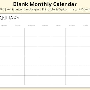 Blank Monthly Calendar Template, 12 Month Calendar Pages, Month at a ...