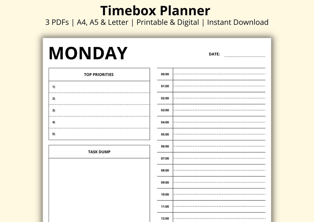Timebox Planner, 7 Day Time Blocking, Daily Planner, 24 Hour Planner ...