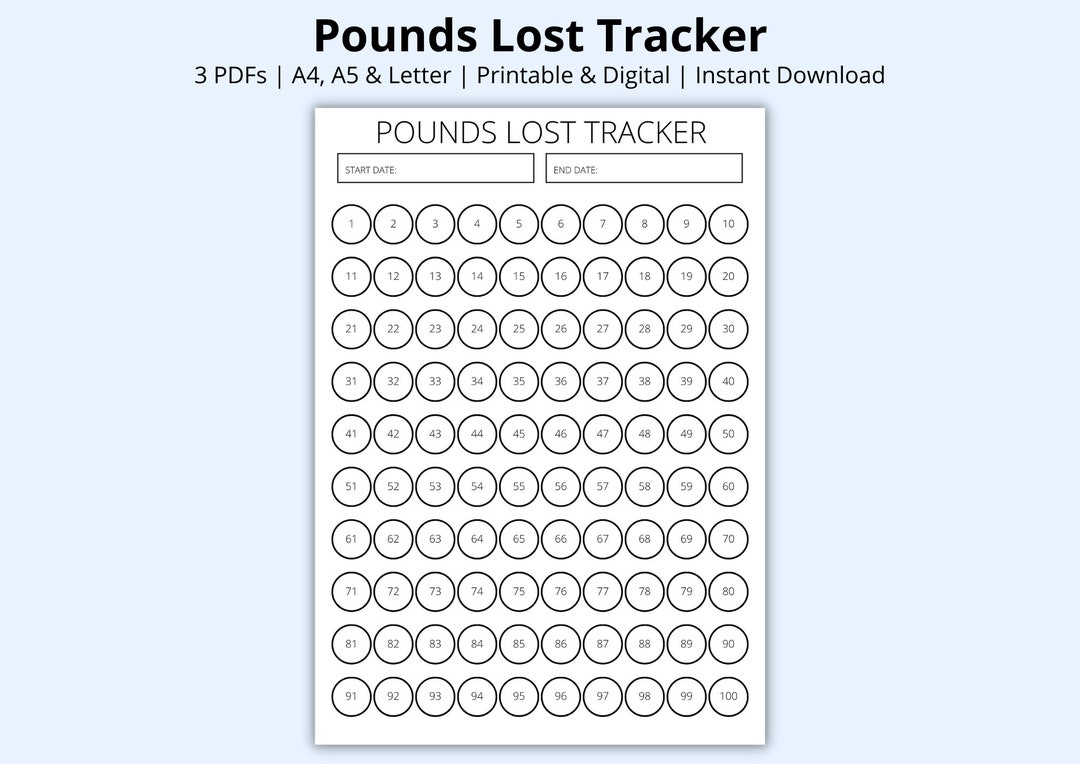 Pounds Lost Tracker, Weight Loss Tracker, Fitness Planner, Daily/weekly ...