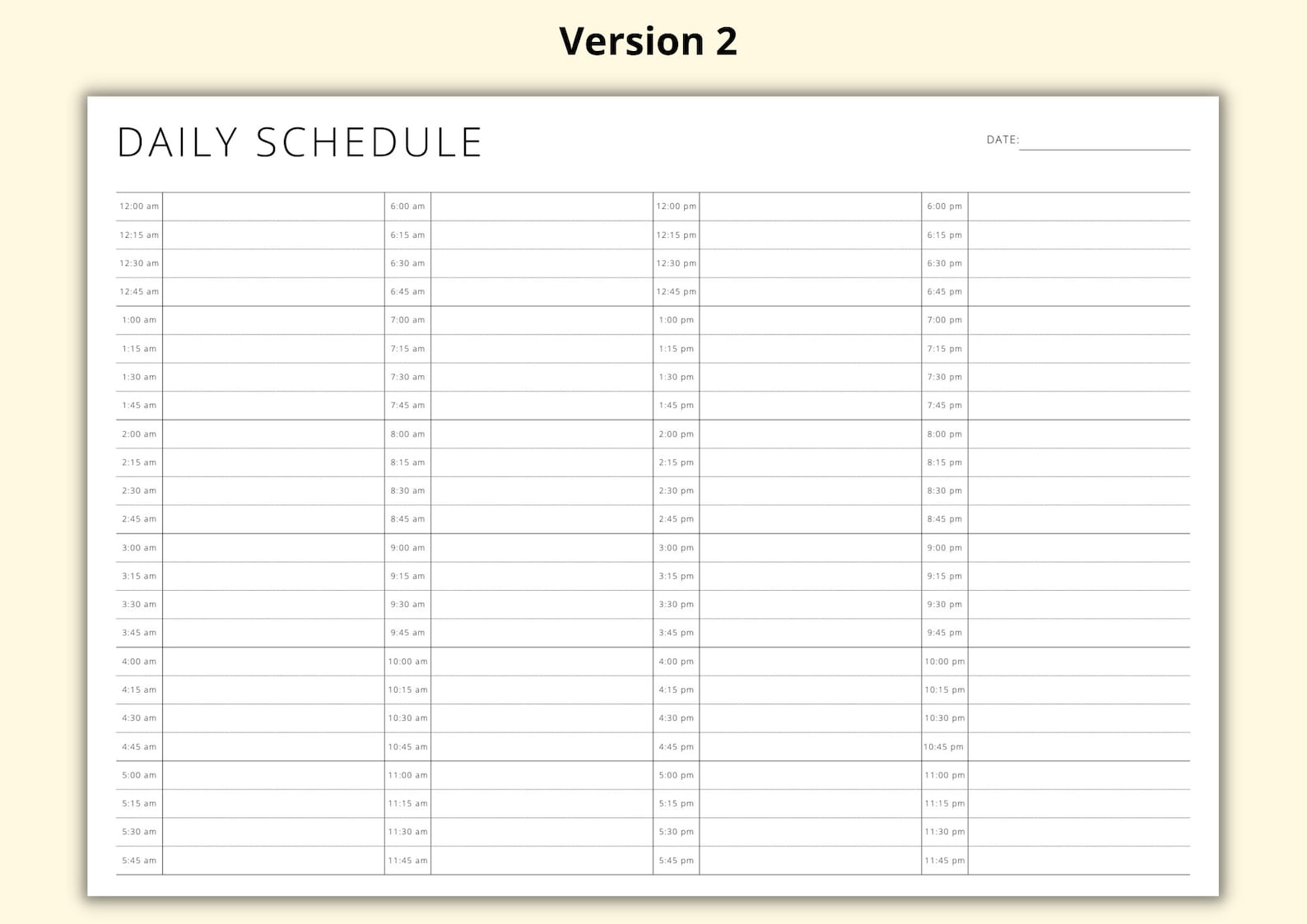 Daily Timetable Sheet, 15 Minute Increments, Appointment Book, Daily ...