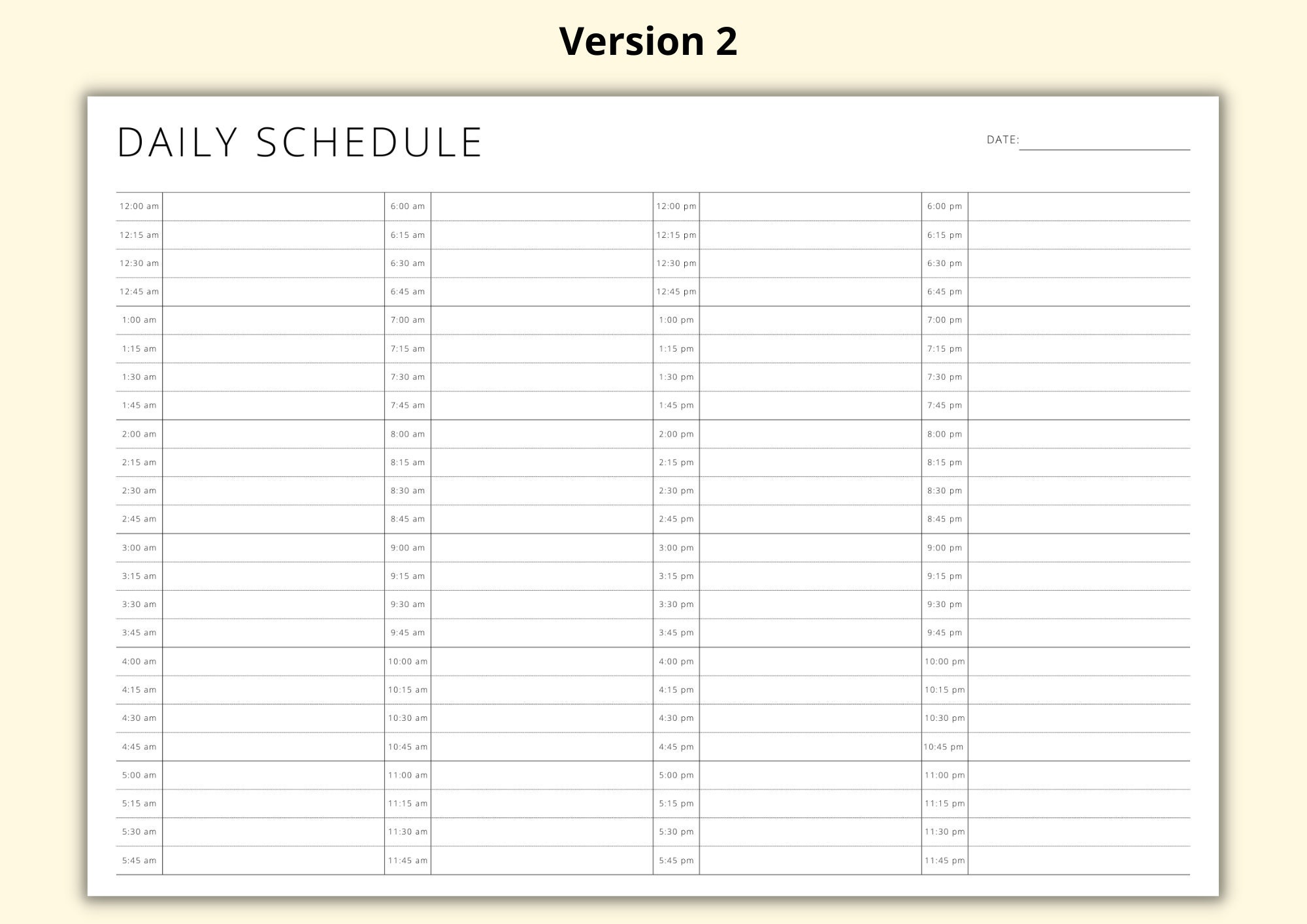 Daily Timetable Sheet, 15 Minute Increments, Appointment Book, Daily ...