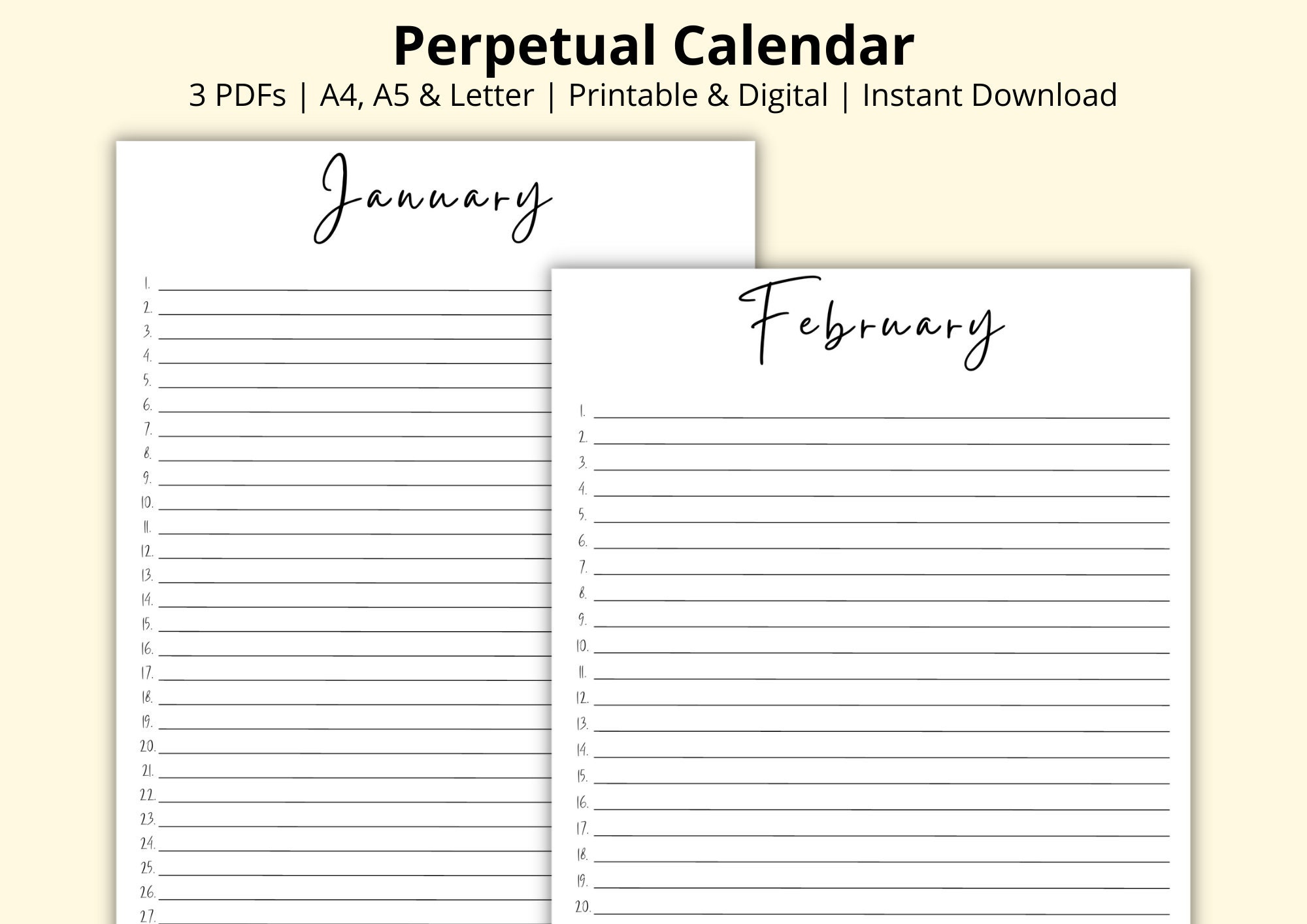 Perpetual Calendar, Monthly Planner, Yearly Planner, Birthday Tracker ...