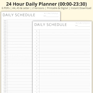 24 Hour Daily Planner, 30 Minute Intervals, Hourly Time Blocking PDF ...