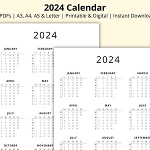 2024 Calendar, Printable Portrait Calendar, Simple Yearly Calendar ...
