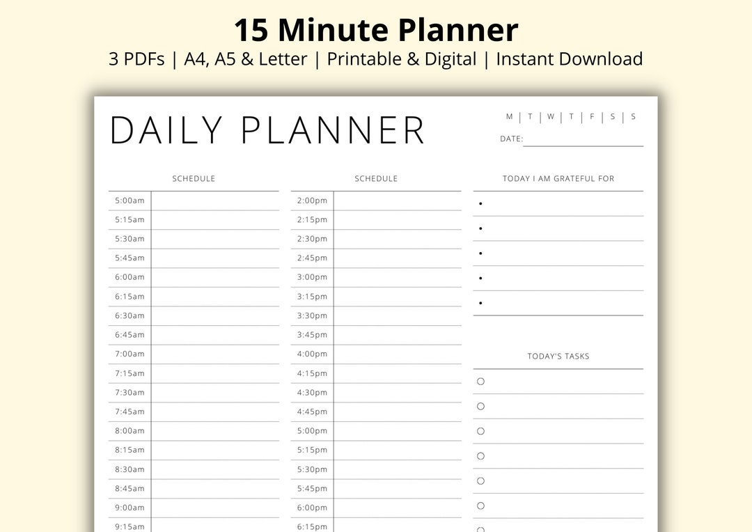 15 Minute Planner Printable Appointment Tracker Time Block - Etsy