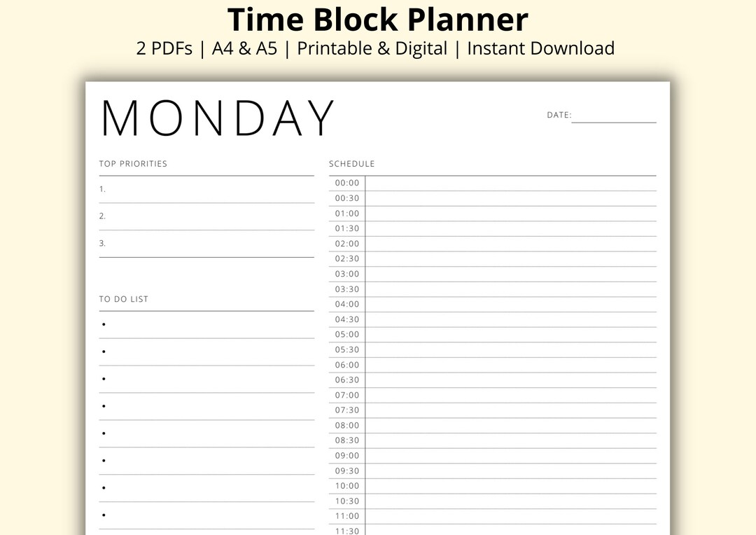 Time Block Planner Template Daily Planner 7 Day Planner 24 - Etsy