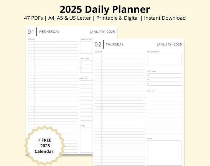2025 Daily Planner, Blank 2025 Diary, 2025 Calendar, Dated Annual ...