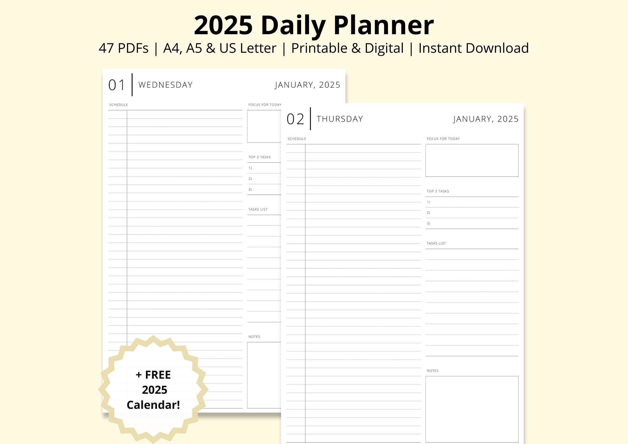 2025 Daily Planner, 2025 Calendar Printable, Blank Schedule, Dated ...